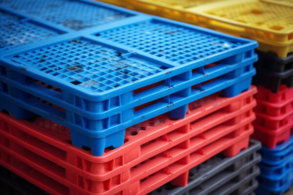 Pile of plastic shipping pallet. Industrial plastic pallet stack ...